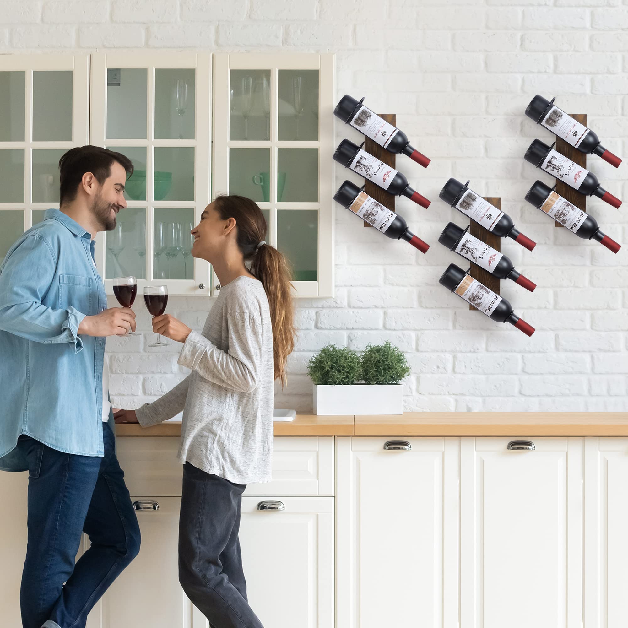 Taprion Wine Rack Wall Mounted, Wood Wall Wine Rack for 6 Wine Bottles, A Stylish and Space-Saving Wine Rack for Kitchen, Dining Room, Home Bar, Wine Cellar (6 Wine Bottles)