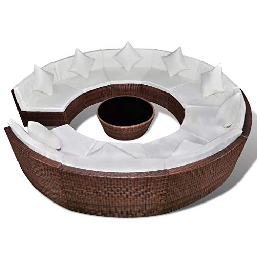 vidaXL Patio Sofa Set Poly Rattan Wicker Brown Garden Outdoor Lounge Coffee Table