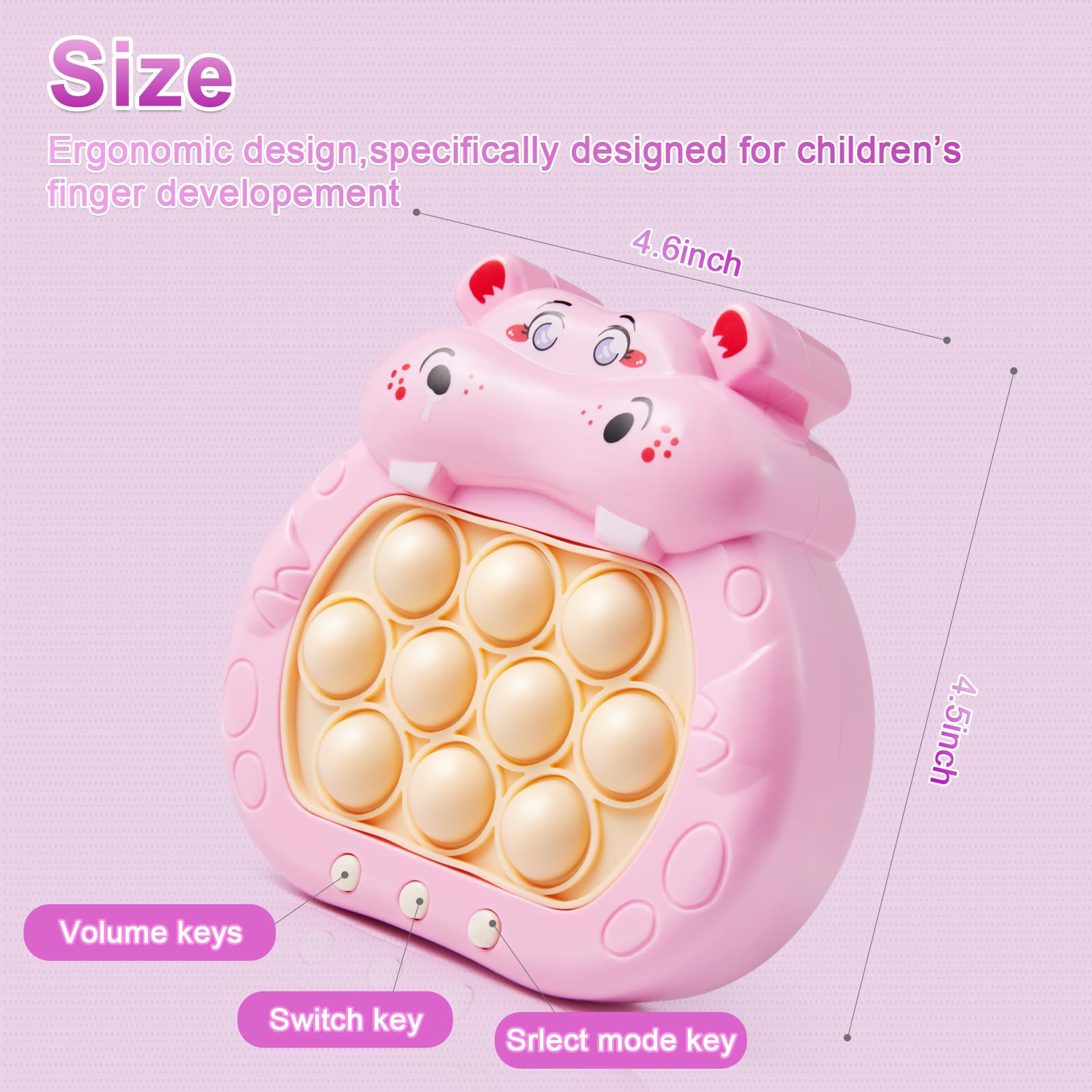 Raripida Pop Light Up Game, Handheld Fidget Light-up Pop Toys for Kids 6-12, Push Pop Sensory Toys with Memory Games, Stress Relief Pop Puzzle Game for Boy Girl Teens, Pink