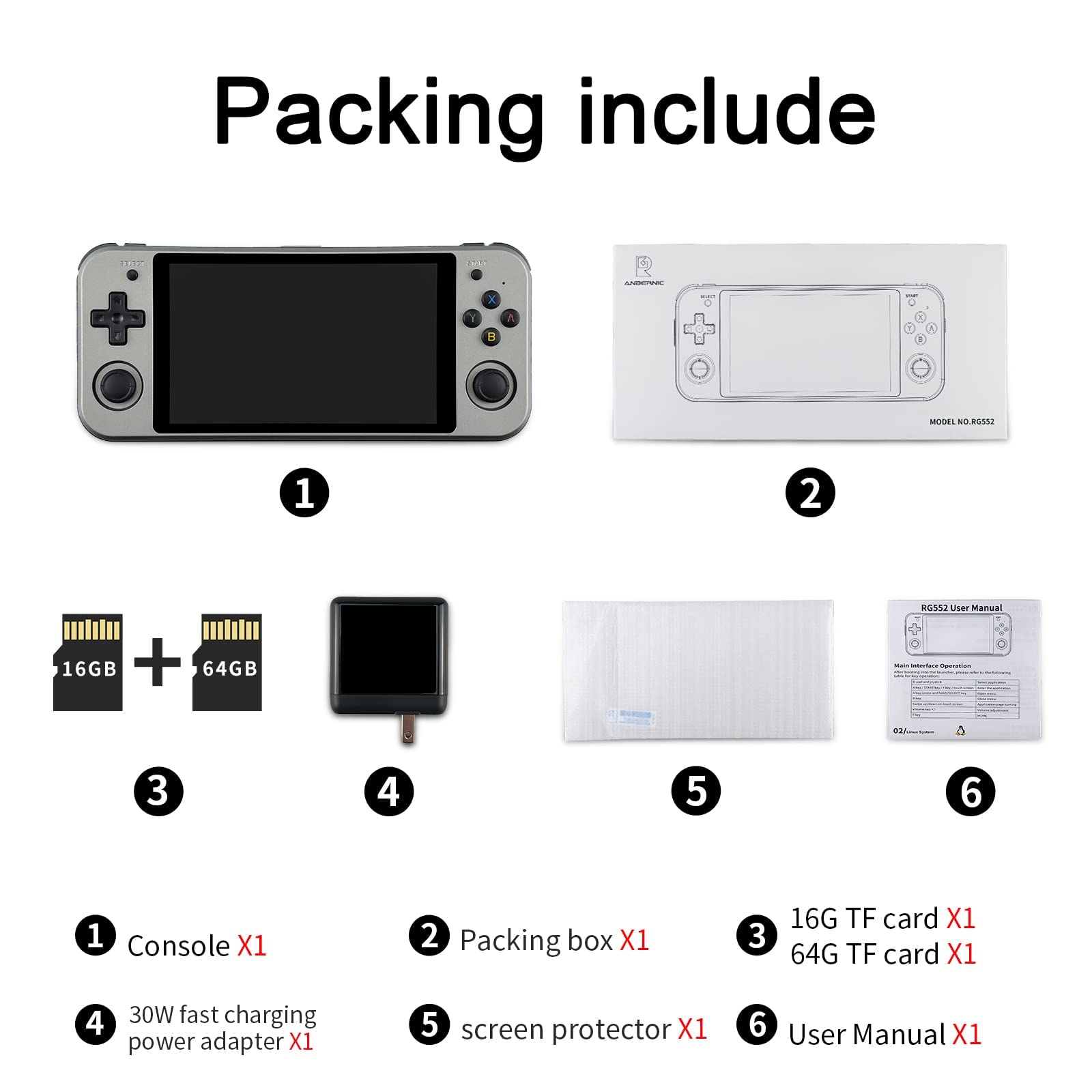 Daxceirry RG552 Handheld Android System Game Console High Speed EMMC 5.1 and 16G Linux System Built-in 6400 mAh Battery with 5.36in Touch Screen Maximum Load 5A Charging Cable 1.5 Hours Full (gray)