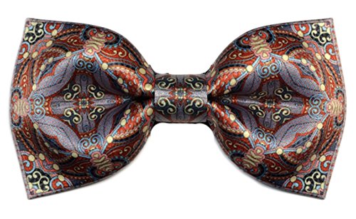 Cloud Rack Mediterranean Sea Pattern Tax Stamp Bow Tie (Wine Red Yellow)