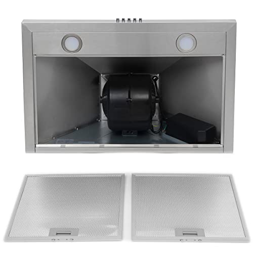 HTH 30 Inch Wall Mount Range Hood in Stainless Steel, Ducted Chimney-Style Kitchen Vent, 500 CFM, 3 Speed Exhaust Fan, Push Button, LED Lights, Mesh Filters, Fit 8 to 8.5 ft Ceiling