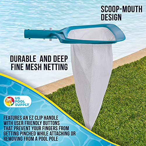 U.S. Pool Supply Professional 17" Swimming Pool Leaf Rake with Deep 13" Net Bag - Durable Fine Mesh Netting, EZ Clip Handle - Fast Cleaning, Debris Pickup Removal, Fits Standard Swimming Pool Pole