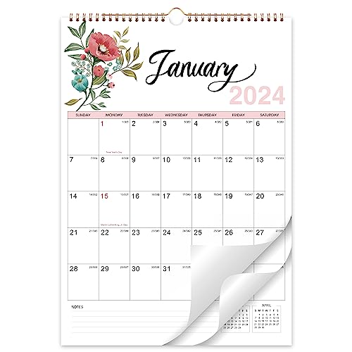 2024 Wall Calendar - Calendar 2024, Monthly Calendar from Jan. 2024 - Dec. 2024, 12'' × 17'', Vertical Calendar 2024 Monthly with Twin-Wire Binding, Large Writing Block, Perfect for Planning and