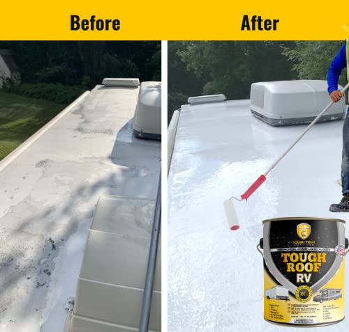 Tough Tech Coatings Roof RV Sealant Coating kit - Permanent RV Roof Waterproofing Kit - for All RVs, and Trailers Surfaces - 200 SQ FT Coverage - 87% Solar Reflective - 4 Gal Kit White