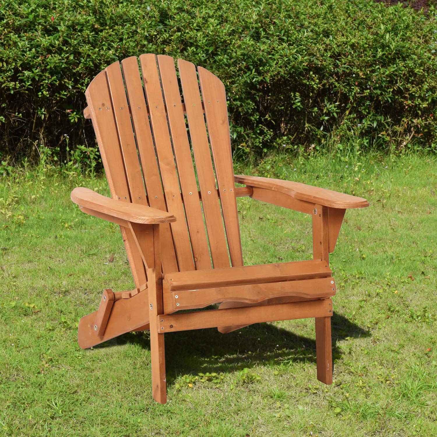 Adirondack Chair,Folding Wooden Lounger Chair,All-Weather Chair for Fire Pit/Garden/Fish with 250lbs Duty Rating,Natural