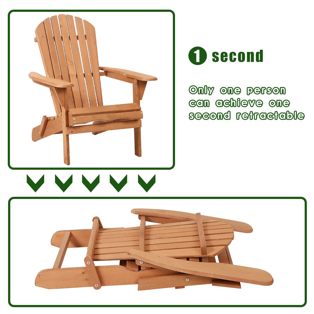 Adirondack Chair,Folding Wooden Lounger Chair,All-Weather Chair for Fire Pit/Garden/Fish with 250lbs Duty Rating,Natural