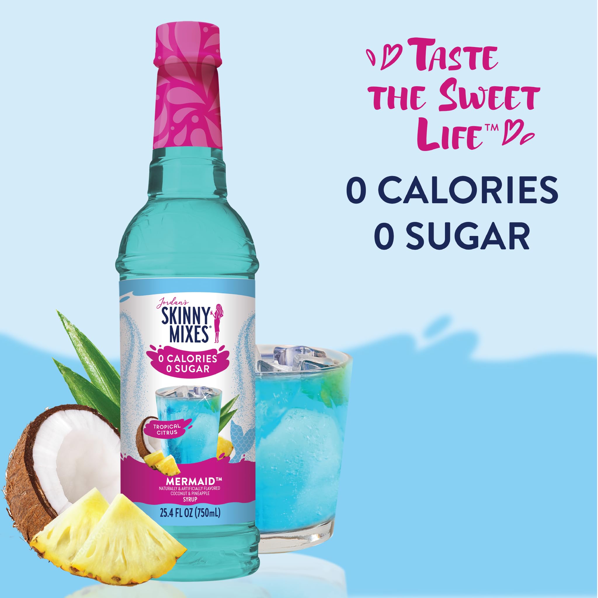 New! Jordan's Skinny Mixes Sugar Free Syrup, Mermaid Flavor, Fruit Flavored Water Enhancer, Drink Mix for Ice Tea, Lemonade & More, Zero Calorie Flavoring, Keto Friendly, 25.4 Fl Oz, 1 Pack