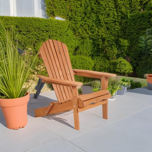 Adirondack Chair,Folding Wooden Lounger Chair,All-Weather Chair for Fire Pit/Garden/Fish with 250lbs Duty Rating,Natural