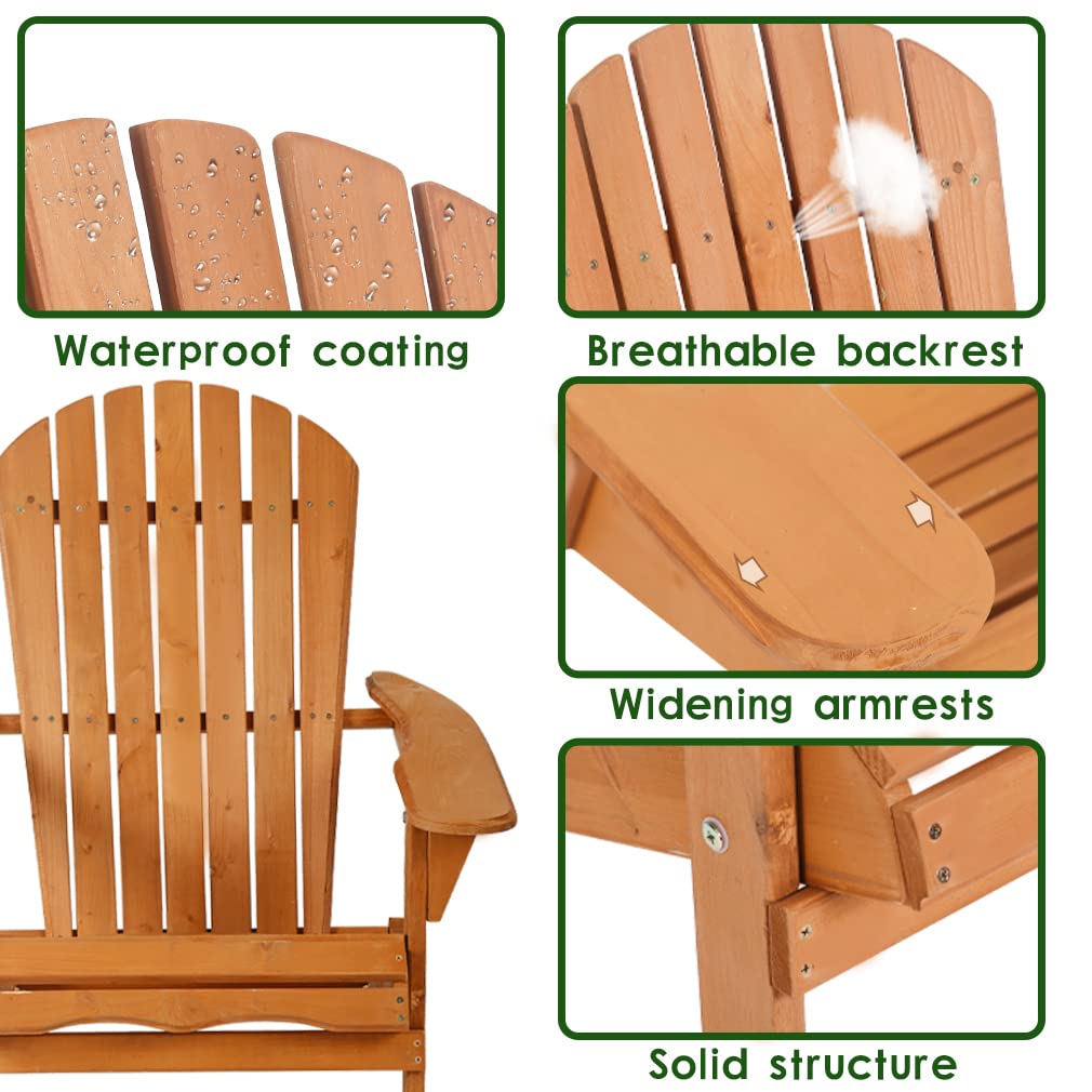 Adirondack Chair,Folding Wooden Lounger Chair,All-Weather Chair for Fire Pit/Garden/Fish with 250lbs Duty Rating,Natural