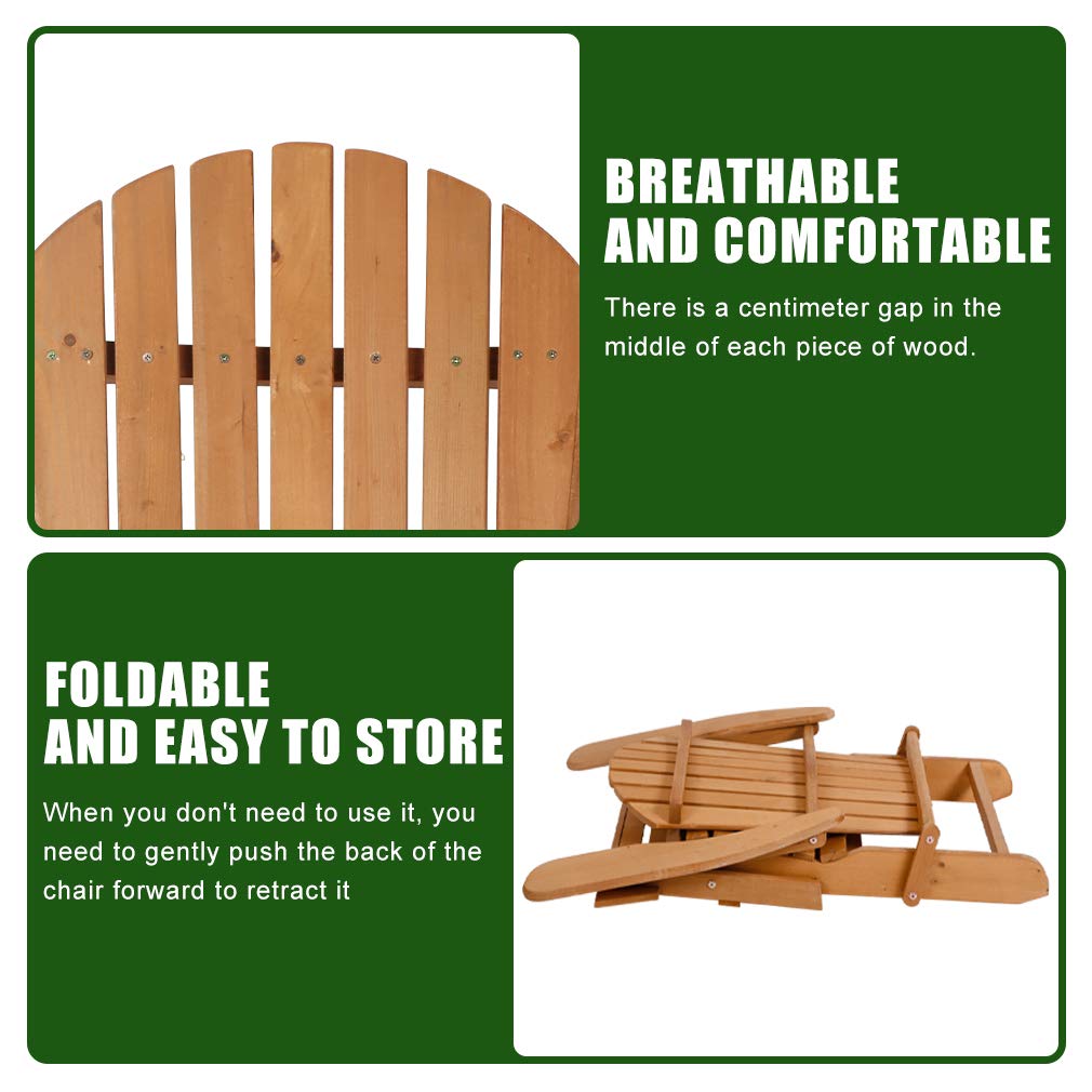 Adirondack Chair,Folding Wooden Lounger Chair,All-Weather Chair for Fire Pit/Garden/Fish with 250lbs Duty Rating,Natural