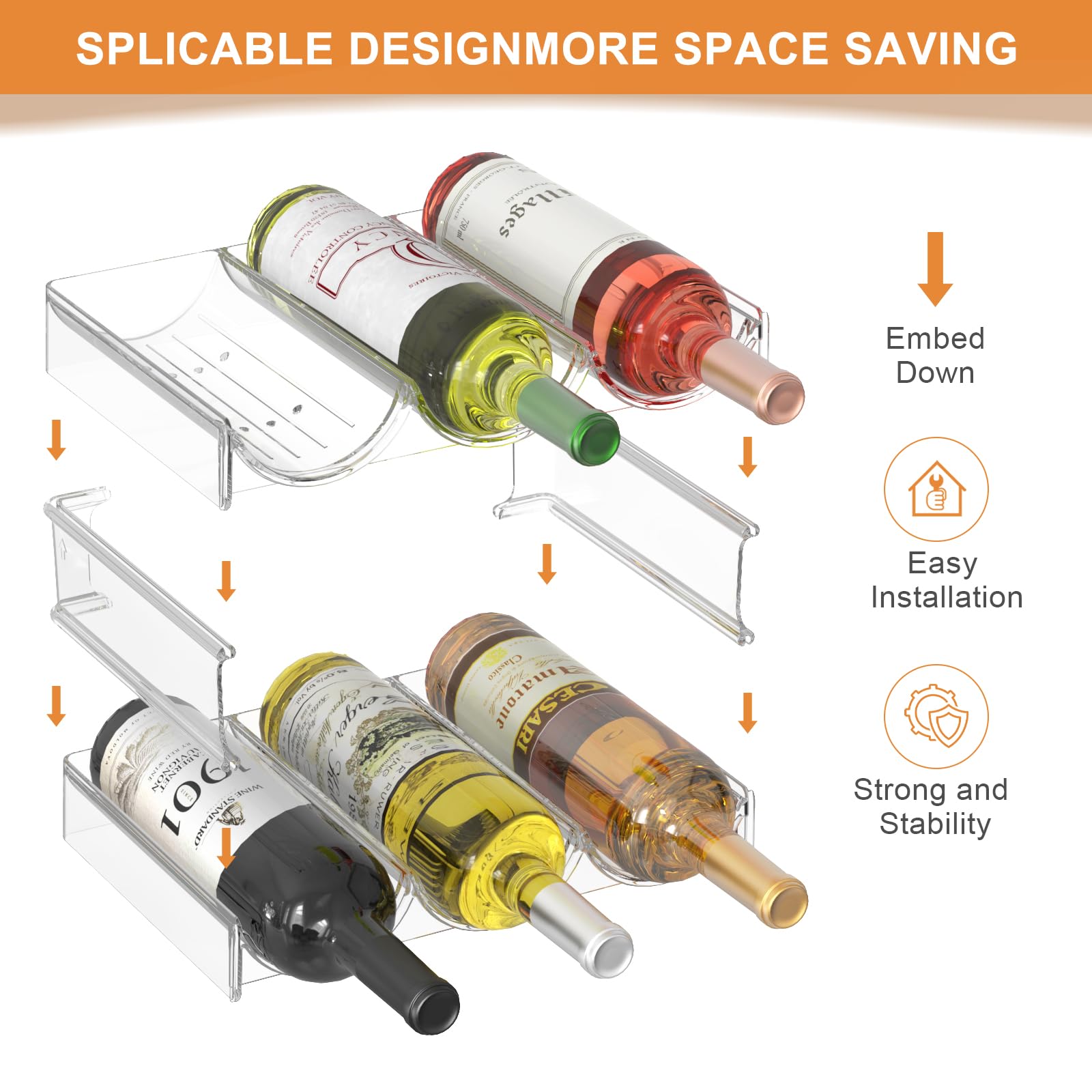 Plastic Water Bottle Organizer and Wine Rack Storage Holder,2 Tier 6 Containers Stackable Free-Standing Bottle Storage Rack for Kitchen Countertops, Table Top, Pantry, Bars, Cabinets, Fridge - Clear