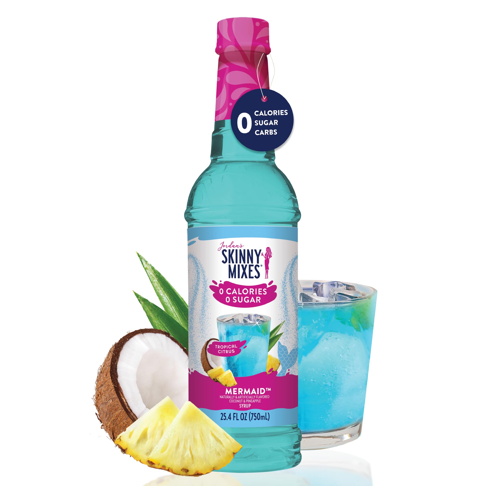 New! Jordan's Skinny Mixes Sugar Free Syrup, Mermaid Flavor, Fruit Flavored Water Enhancer, Drink Mix for Ice Tea, Lemonade & More, Zero Calorie Flavoring, Keto Friendly, 25.4 Fl Oz, 1 Pack