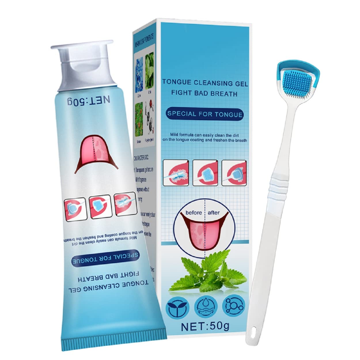 Tongue Scraper Precise Cleaning Brush Kit, Tongue Cleaning Gel with Tongue Brush, Tongue Coating Cleaning Gel Set With Soft Cleaner Brush Tongue Scrubber for Men Women (1 Pack)