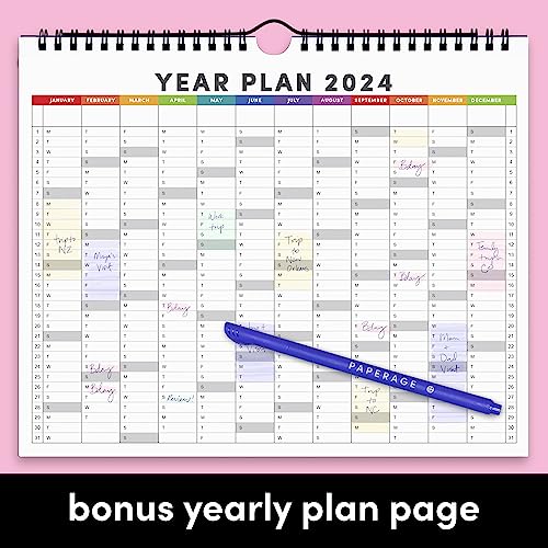 PAPERAGE Calendar 2024-12 Month (Black & White), Minimalist Wall and Desk Calendar with Monthly Views and Yearly Plans – Small (9 in x 11 in)