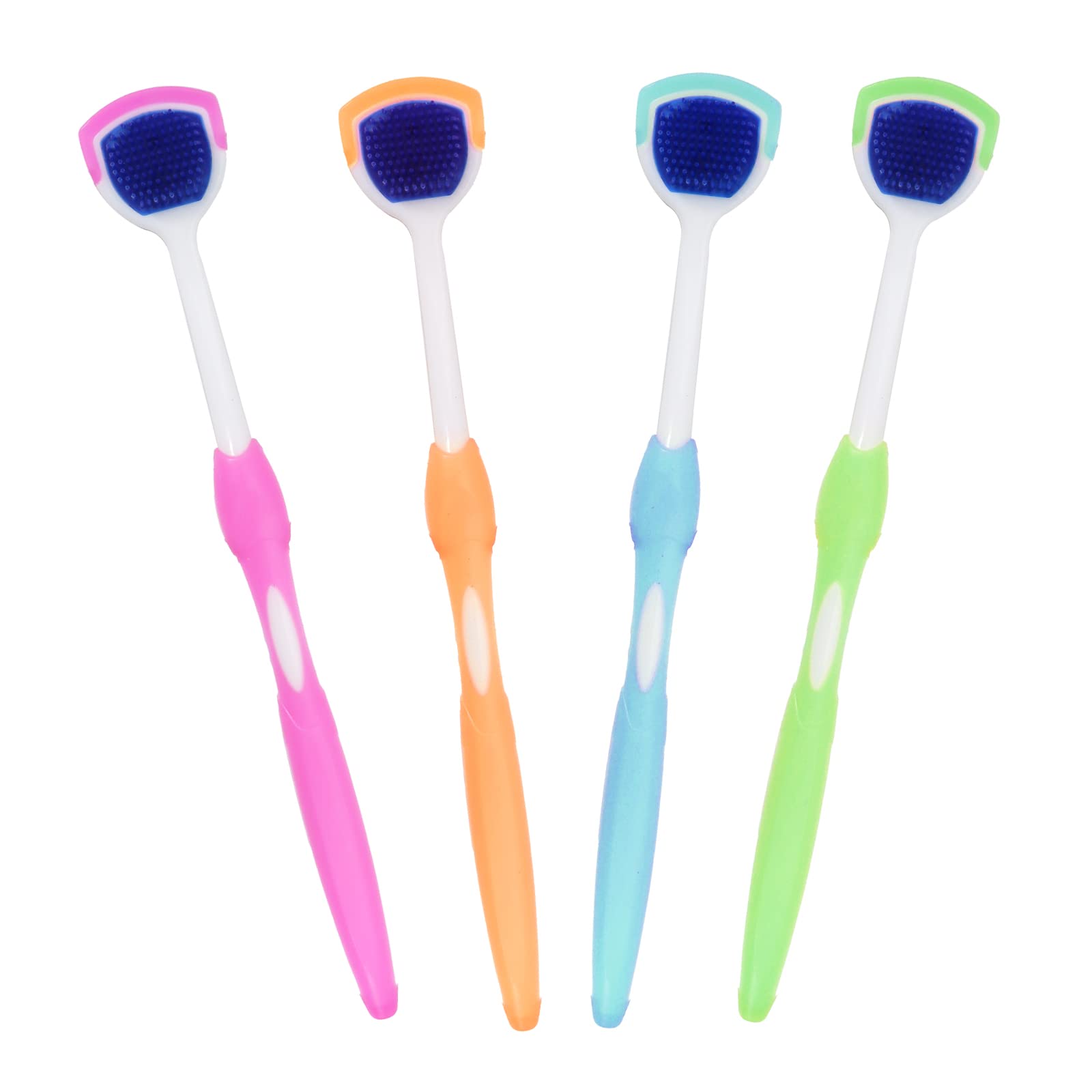 4PCS Tongue Scraper, Tongue Brush, Tongue Cleaner Helps Fight Bad Breath, Professional Tongue Brush for Freshing Breath (Green +Blue+Green+Pink)