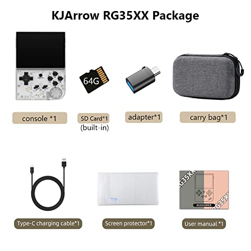 KJArrow Retro Game Console RG35XX IPS Screen, Game Console for Kids and Adults Preload Games, Handheld Game Player Support HDMI to TV and Gamepad, Linux Multi-emulator Portable Gaming Machine