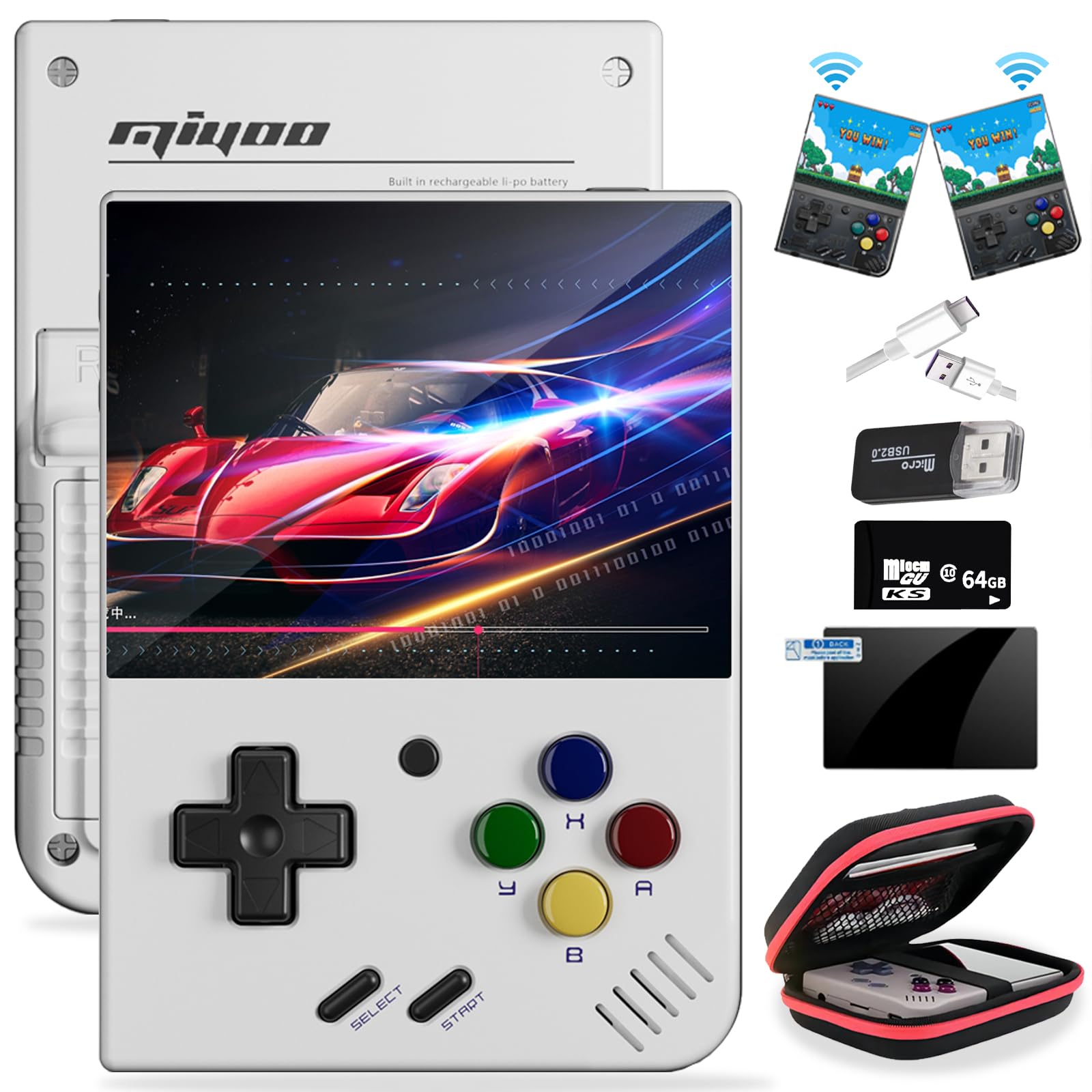 Miyoo Mini Plus, Retro Handheld Game Console 3.5-inch IPS Full Screen / 10,000+ Games / WiFi Support / 64 GB TF Card / 3000mAh Battery Life 7+ Hours (White)