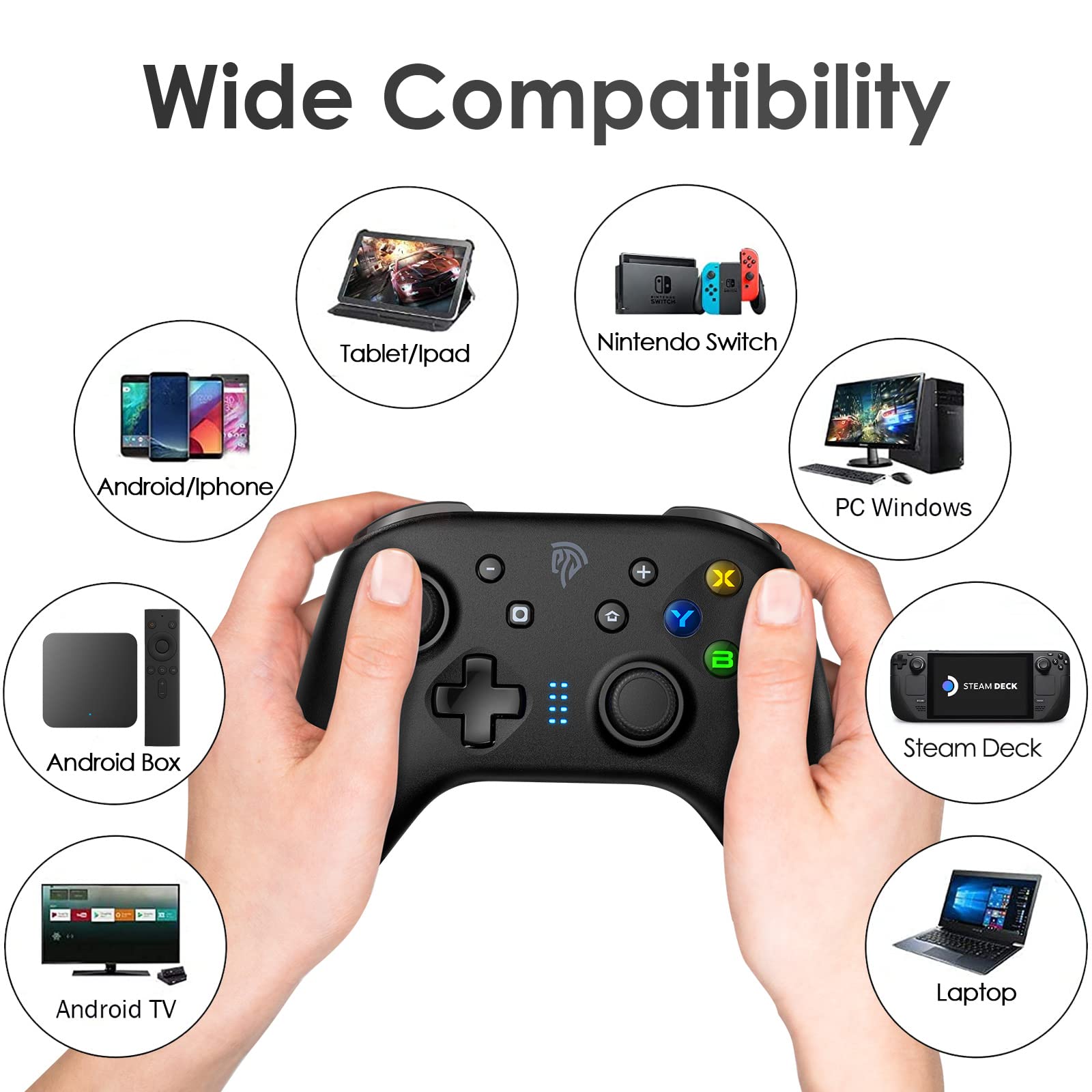 EasySMX Bluetooth Game Controller for Switch/PC/iPhone/Android,Switch Pro Controllers with Phone Clip,Wireless Remote Gamepad with Led Light/Programmable/Motion Control/Vibration/Turbo/Wakeup