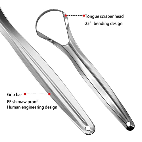 Yiwafu 4 Pack Tongue Scraper,Stainless Steel Tongue Cleaners,Tongue Scraper for Adults, Reduce Bad Breath and Fresh Breath(Silver)