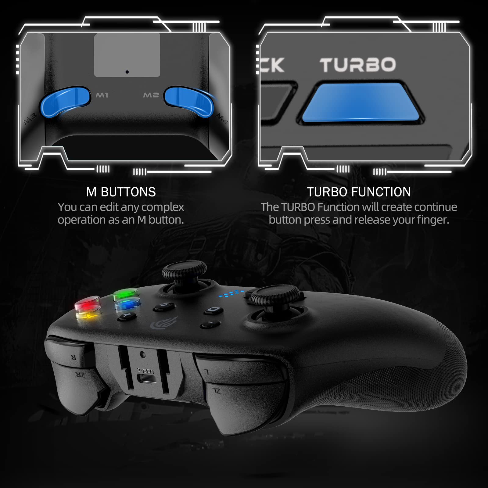 EasySMX Bluetooth Game Controller for Switch/PC/iPhone/Android,Switch Pro Controllers with Phone Clip,Wireless Remote Gamepad with Led Light/Programmable/Motion Control/Vibration/Turbo/Wakeup