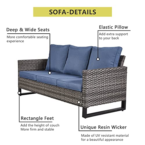 HUMMUH 6 Piece Patio Furniture All Weather Wicker Outdoor Sectional Sofa,High Back Patio Chairs,Coffee Table and Ottomans Set for Porch,Garden,Backyard