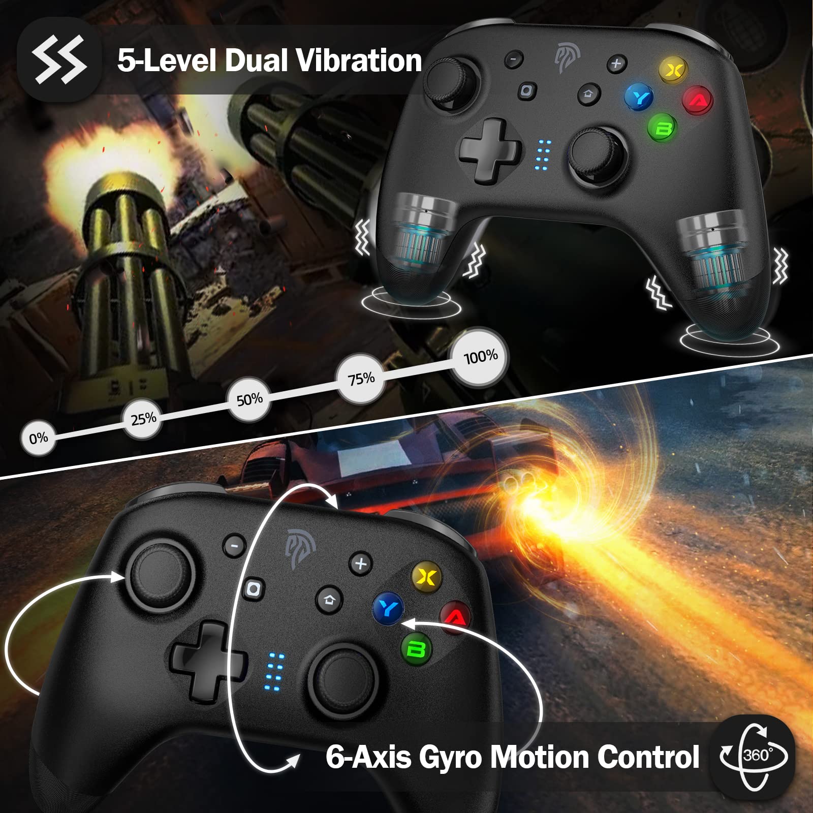 EasySMX Bluetooth Game Controller for Switch/PC/iPhone/Android,Switch Pro Controllers with Phone Clip,Wireless Remote Gamepad with Led Light/Programmable/Motion Control/Vibration/Turbo/Wakeup