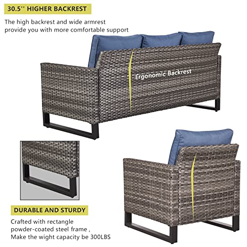 HUMMUH 6 Piece Patio Furniture All Weather Wicker Outdoor Sectional Sofa,High Back Patio Chairs,Coffee Table and Ottomans Set for Porch,Garden,Backyard