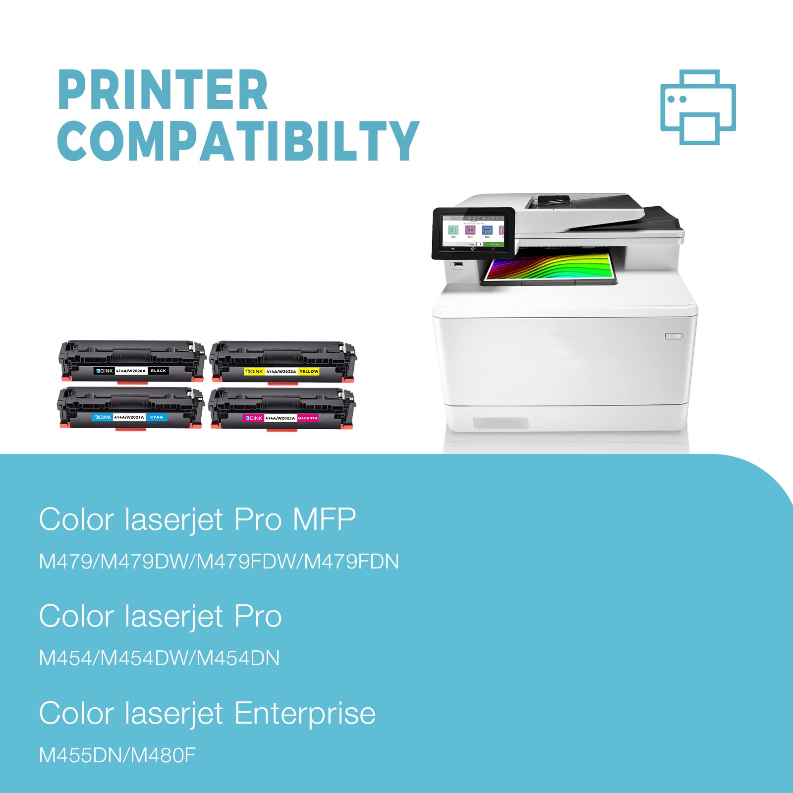 (with Chip) 414a Toner Cartridges 4 Pack Replacement for HP 414A 414 A 414X 414 X Toner Cartridges Works with HP Color Laserj Pro MFP M479fdw MFP M479fdn Enterprise MFP M454dw M454dn M480f W2020A