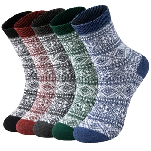 Loiyadn 2024 Pocket Calendar Womens Wool Socks - 5 Pairs Thick Soft Women's Socks, Multicolored, Winter Socks for Women Men, Thermal Socks for Women