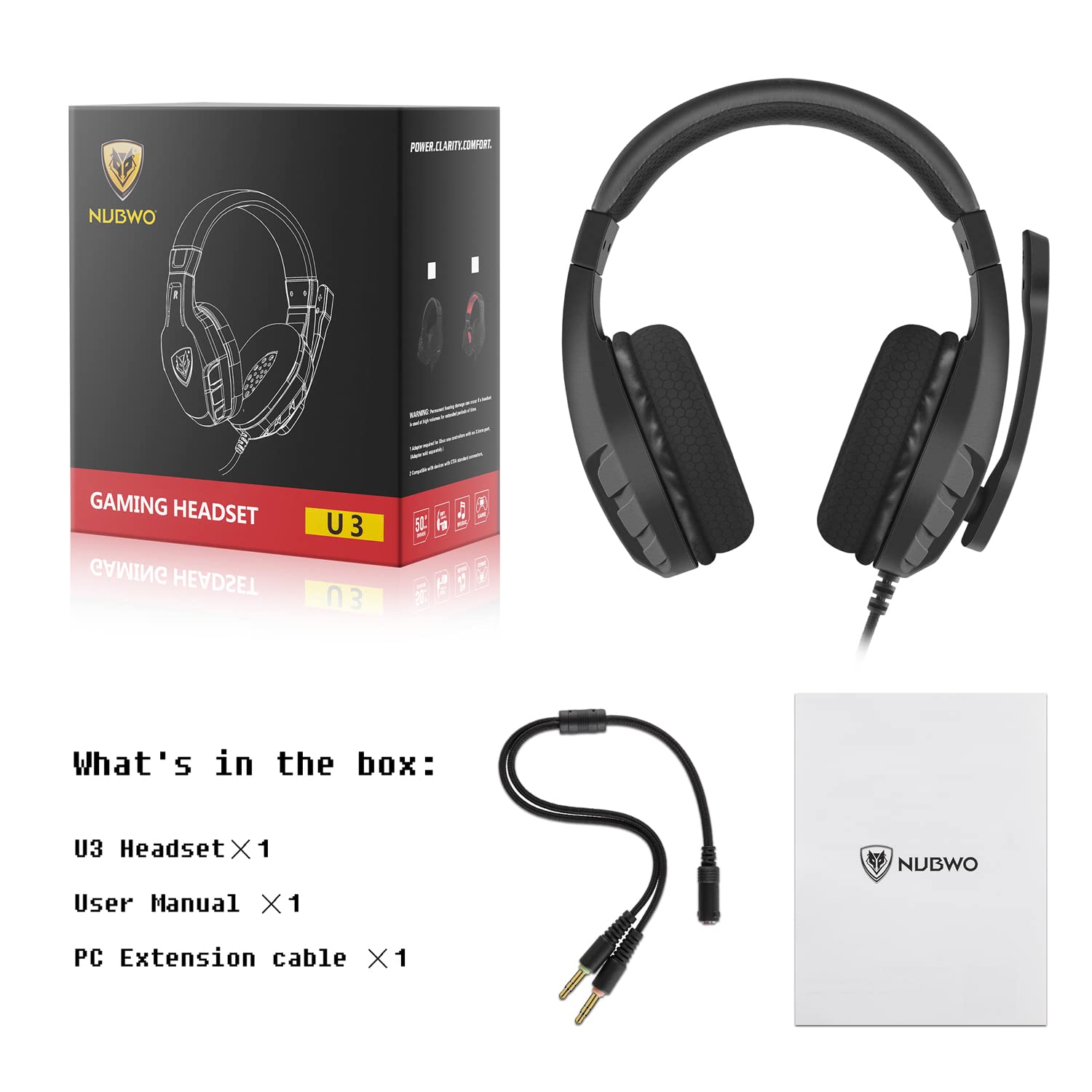 NUBWO U3 Gaming Headset with Mic for PC, PS4, PS5, Xbox 1, Mac, Switch, Wired Over-Ear Gaming Headphones with Mic Clear Call, Lightweight & in-Line Control-Black