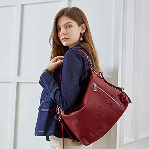 HESHE Leather Purses for Women Shoulder Hobo Purses Ladies Handbags Tote Top Handle Bags Crossbody Bag(Wine)
