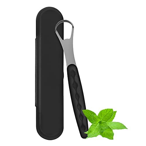 Ansevo Stainless Steel Tongue Scraper, Adult and Kid Tongue Scraper, Oral Tongue Cleaner Scrapers Tool, Portable Reusable Tongue Scraper, Reduce Bad Breath, Fresher Breath in Seconds,Black
