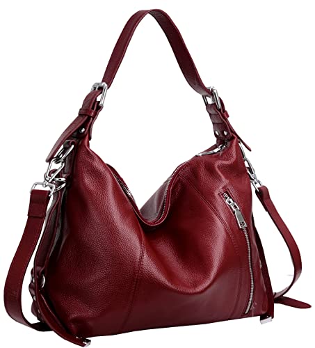 HESHE Leather Purses for Women Shoulder Hobo Purses Ladies Handbags Tote Top Handle Bags Crossbody Bag(Wine)