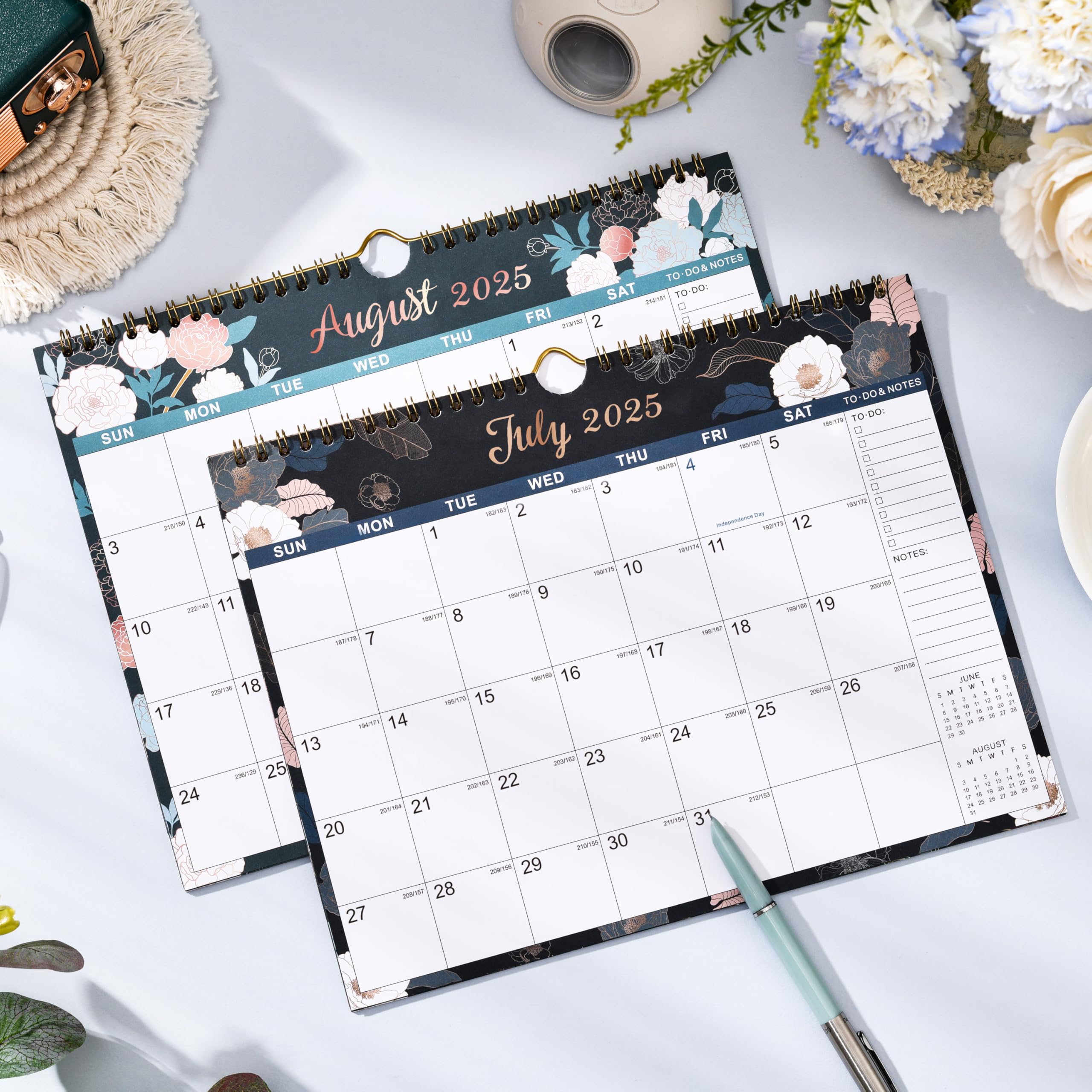 2025-2026 Calendar - Wall Calendar 2025-2026, Jul.2025 - Dec.2026, 8.5" x 11", 2025-2026 Wall Calendar with Twin-Wire Binding, Hanging Hook, Unruled Block - Engraved Art Floral