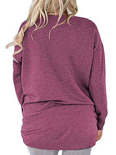 Fall Shirts for Women Plus Size Casual Long Sleeve Sweatshirts Tops Wine Red 16W