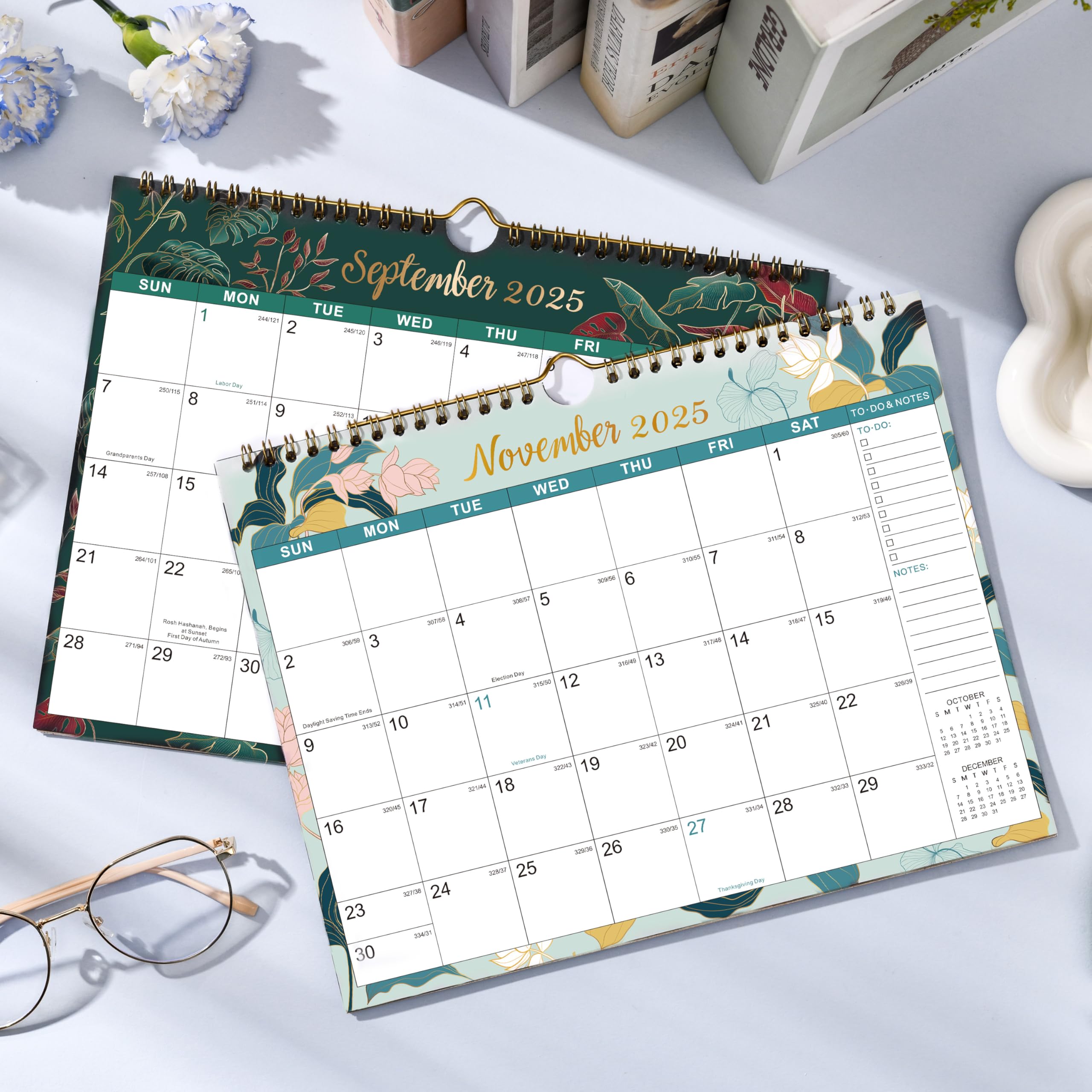 2025-2026 Calendar - Wall Calendar 2025-2026, Jul.2025 - Dec.2026, 8.5" x 11", 2025-2026 Wall Calendar with Twin-Wire Binding, Hanging Hook, Unruled Block - Engraved Art Floral