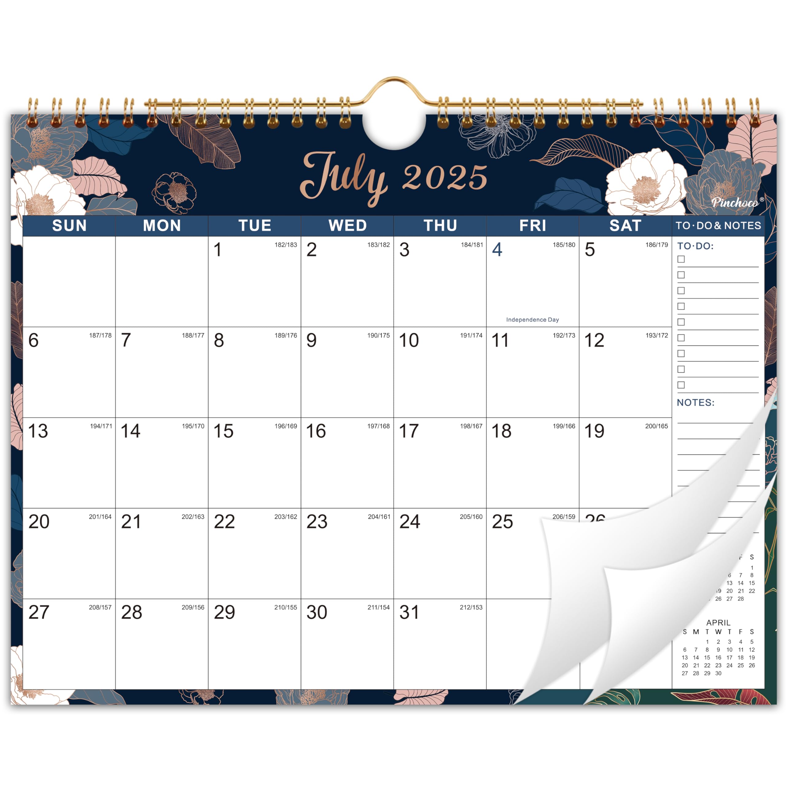 2025-2026 Calendar - Wall Calendar 2025-2026, Jul.2025 - Dec.2026, 8.5" x 11", 2025-2026 Wall Calendar with Twin-Wire Binding, Hanging Hook, Unruled Block - Engraved Art Floral