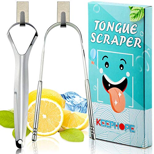Tongue Scraper with Mini Hooks (2 Pack) Tongue Cleaner Medical Grade Stainless Steel Tongue Cleaning Tools for Adults and Kids Oral Care Eliminate Bad Breath Tongue Brush