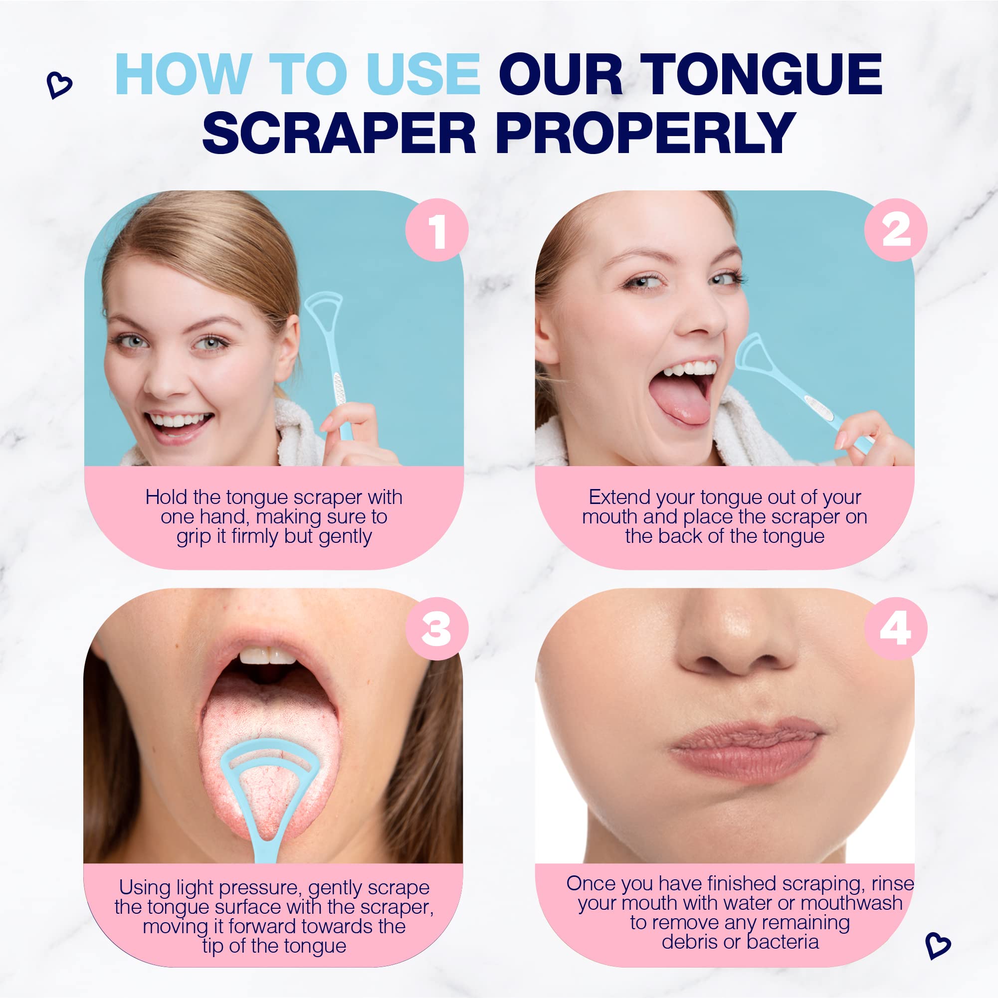 Tongue Scraper & Cleaner for Adults (2 Pack) Healthy Oral Care, Easy to Use, Help Fight Bad Breath (Pink & Blue)