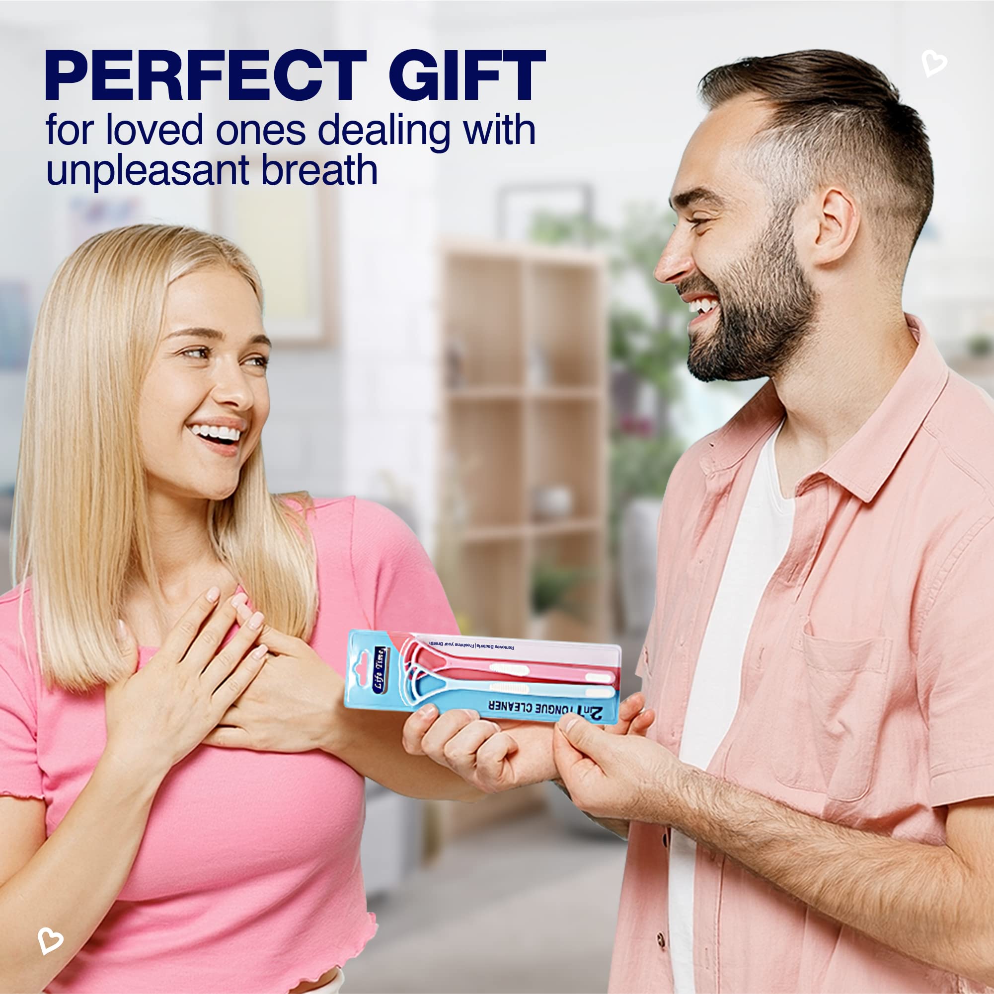 Tongue Scraper & Cleaner for Adults (2 Pack) Healthy Oral Care, Easy to Use, Help Fight Bad Breath (Pink & Blue)