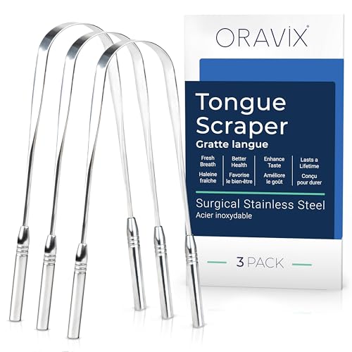 Tongue Scraper Stainless Steel | Three-Pack | Tongue Cleaner | for a Fresh Breath and Better Oral Health | Stainless Steel Tongue Scraper | Tongue Cleaner for Kids and Adults | ORAVIX