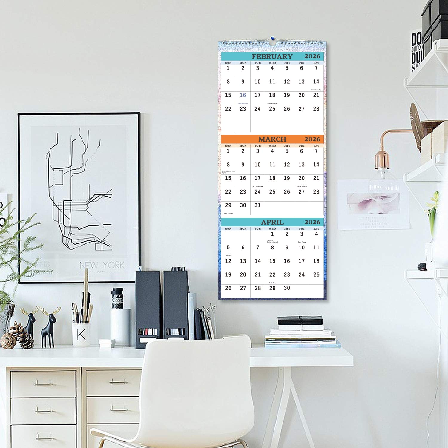 2025-2026 Wall Calendar - April 2025 - July 2026, 3-Month Display Vertical Calendar 2025-2026, Calendar Planner, 11" x 26", Large, Lay- Flat, Perfect for Your Busy Schedule