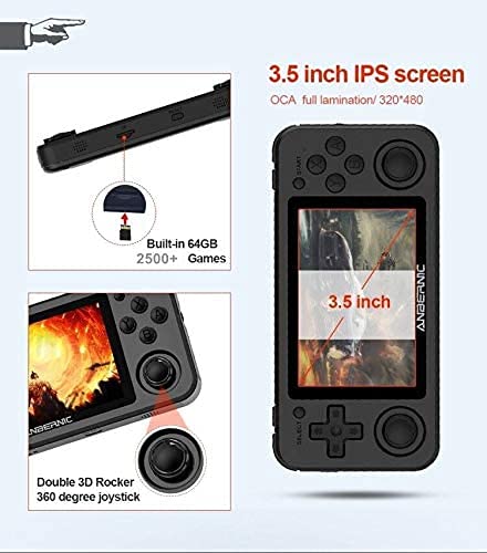 ANBERNIC RG351P Handheld Game Console with 64G TF Card 2500 Classic Games 3.5 Inch IPS Screen 3500mAh Battery, Video Games Player with Open Source System RK3326 Chip Quad-core (RG351P Black)
