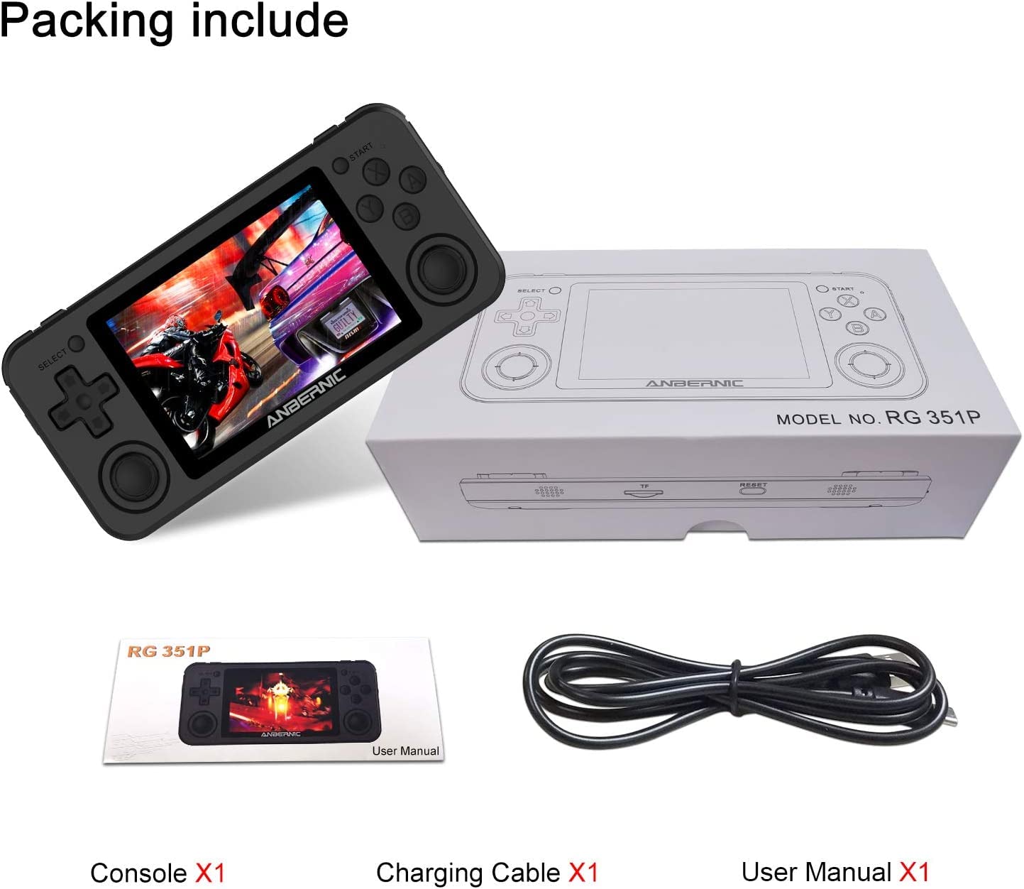 ANBERNIC RG351P Handheld Game Console with 64G TF Card 2500 Classic Games 3.5 Inch IPS Screen 3500mAh Battery, Video Games Player with Open Source System RK3326 Chip Quad-core (RG351P Black)