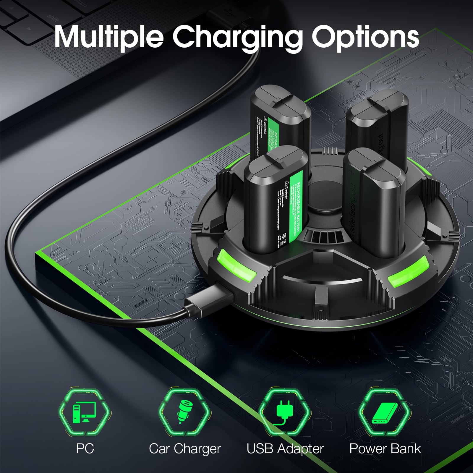 MAMPO 4x1800mAh Rechargeable Battery Pack for Xbox Controller, Xbox Battery Pack Charger Station, Compatible with Xbox Series X/S, Xbox One Elite, Xbox One X/S, Xbox One