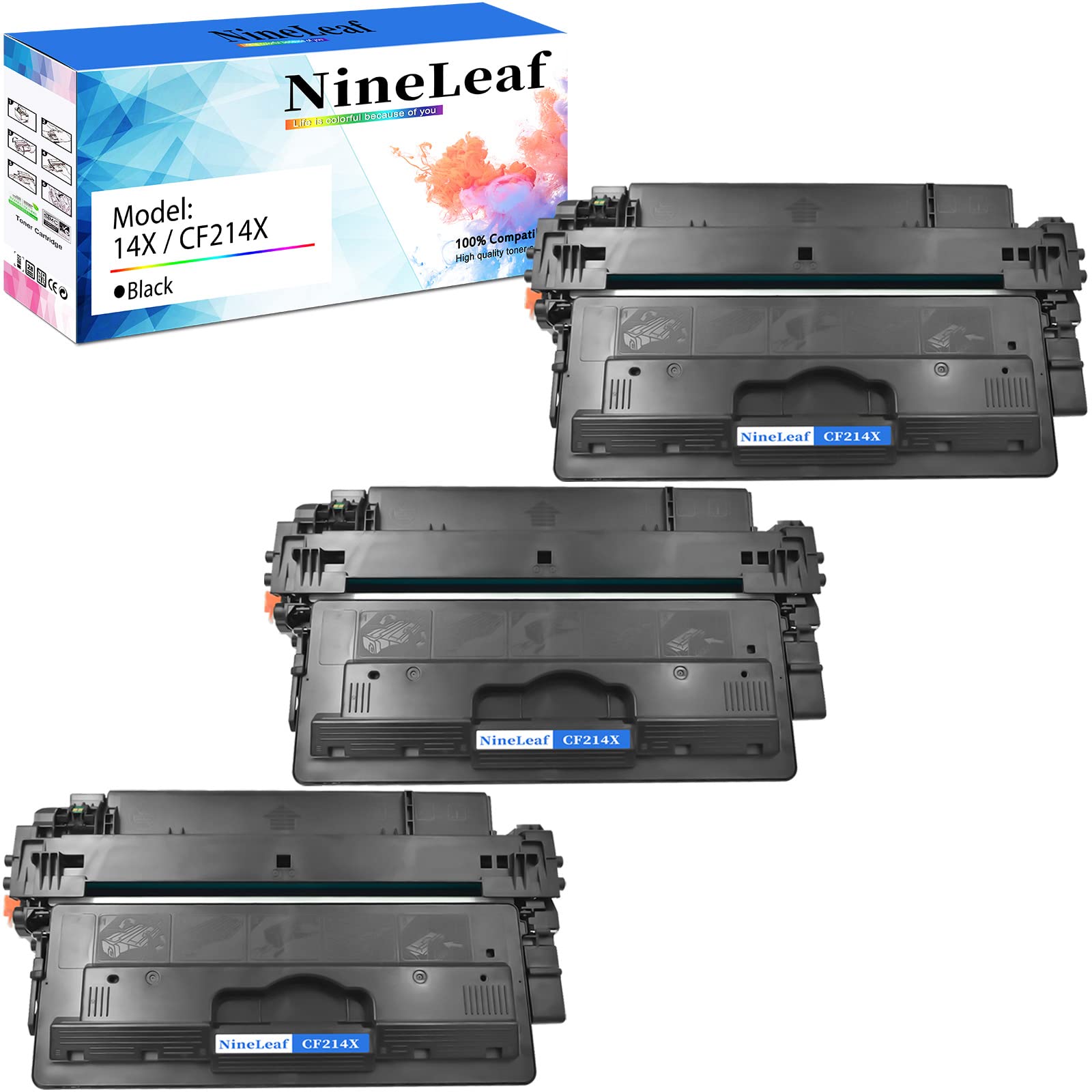 NineLeaf High Yield Compatible for HP 14X CF214X Toner Cartridge use in Laser Jet Enterprise 700 M712 M725 Printer (3 Pack Black)