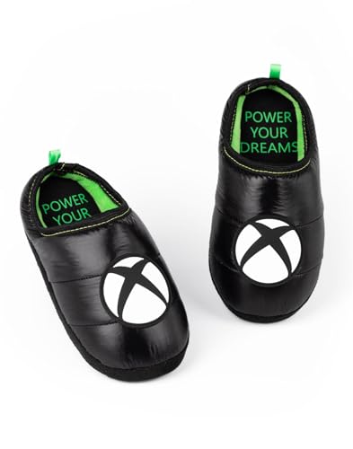 Xbox Slippers Boys Kids Teens Game Console Logo Green Black Shoes 2.5 US