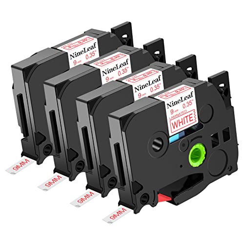 NineLeaf 4PK Compatible for Brother P-Touch TZe-222 TZe222 TZ-222 TZ222 9mm 0.35 Inch 3/8'' White on Red Laminated Ptouch Label Tape Work in PT-D800W PT-E200 PT-E300 PT-E500 PT-E550W Label Maker
