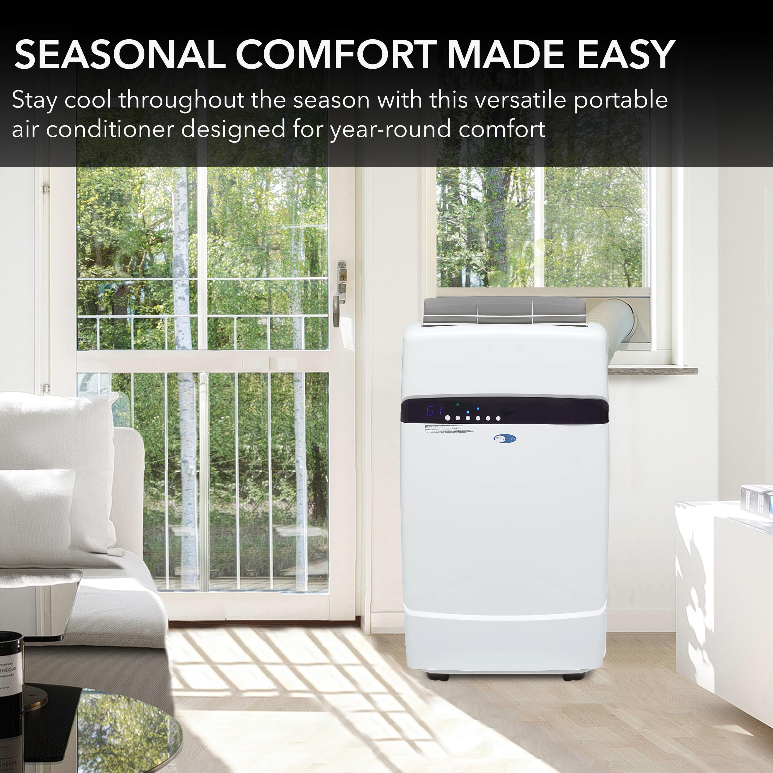 Whynter ARC-12SDH 12,000 BTU (6,884 BTU SACC) Dual Hose Cooling Portable Air Conditioner, Heater, Dehumidifier, and Fan with Activated Carbon Filter plus Storage bag, up to 400 sq ft in White
